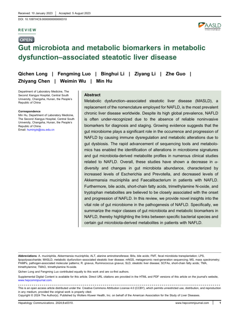 2024 Gut Microbiota and Metabolic Biomarkers in MASLD. HC | PDF | Microbiota | Inflammation
