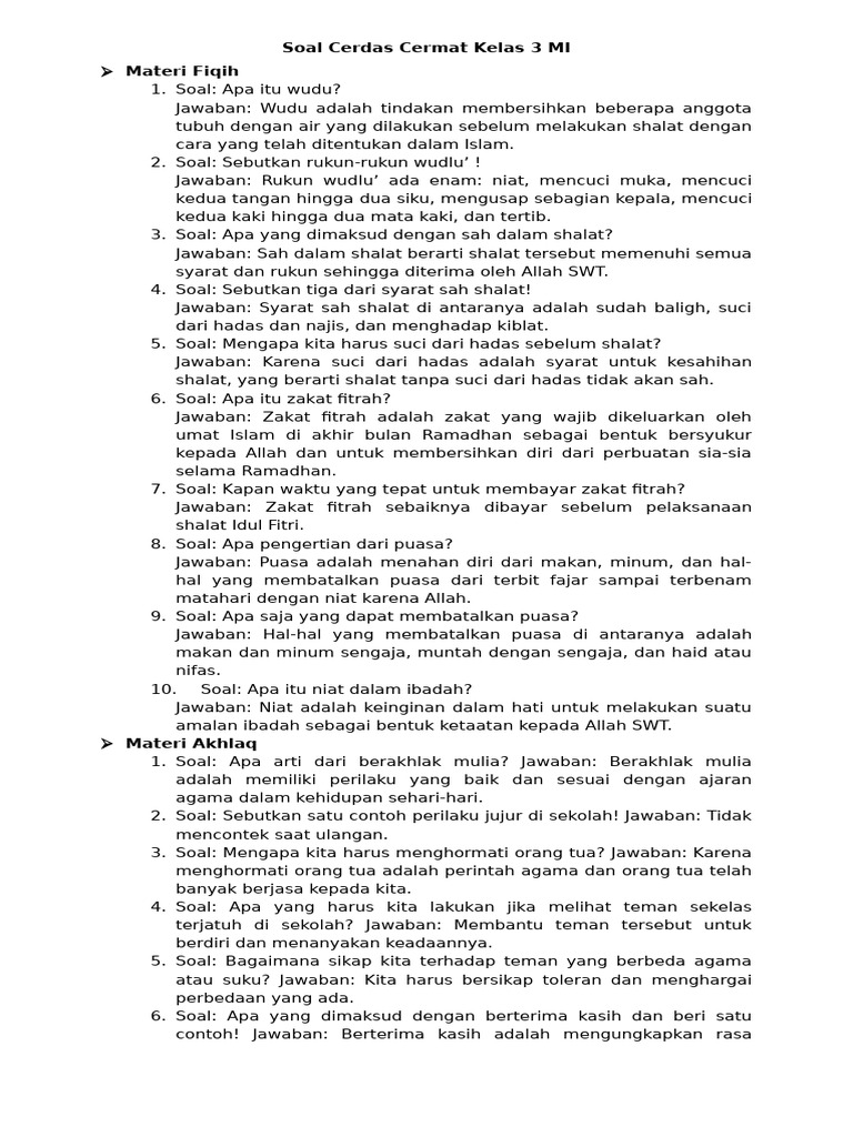 Soal Cercer Kelas 3 Mi | PDF