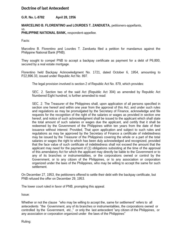 Doctrine of Last Antecedent | PDF | Debt | Justice