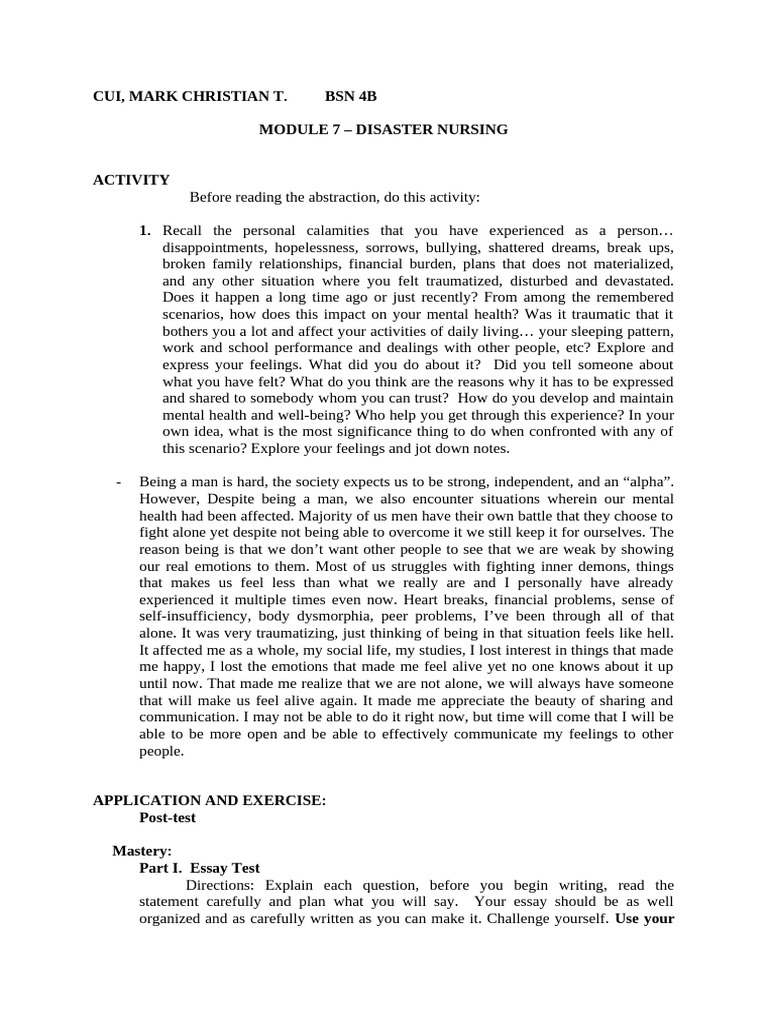 Mod 7, Disaster | PDF | Mental Health | Psychology