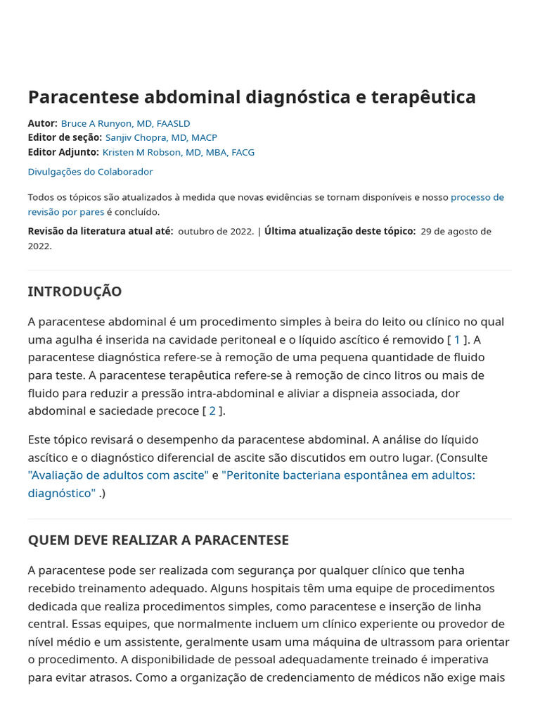 Diagnostic and Therapeutic Abdominal Paracentesis | PDF | Medicina ...