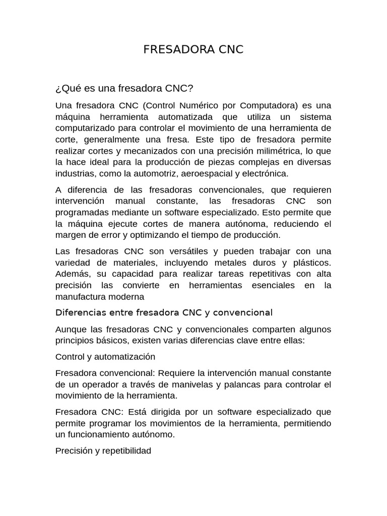 Trabajo de Fresadora CNC | PDF | Control numerico | Sector secundario de la economía