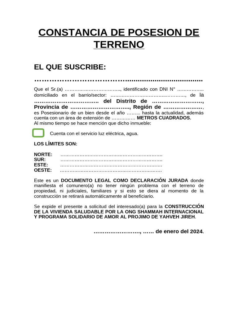 04 Constancia de Posesion de Terreno Modelo | PDF