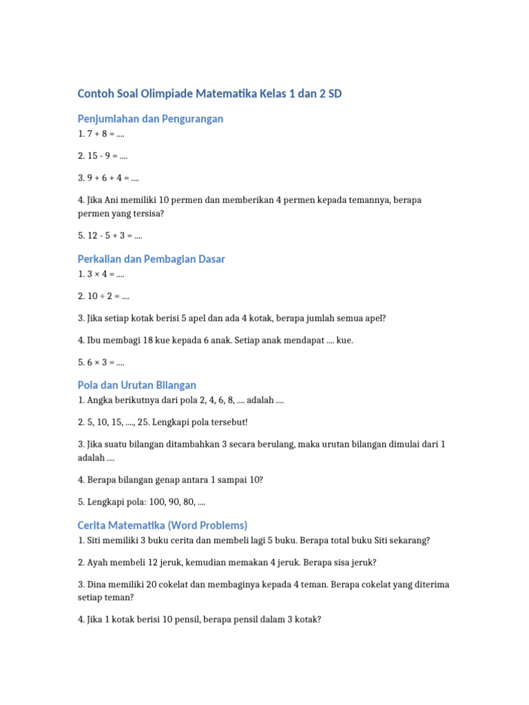 Contoh Soal Olimpiade Matematika SD | PDF
