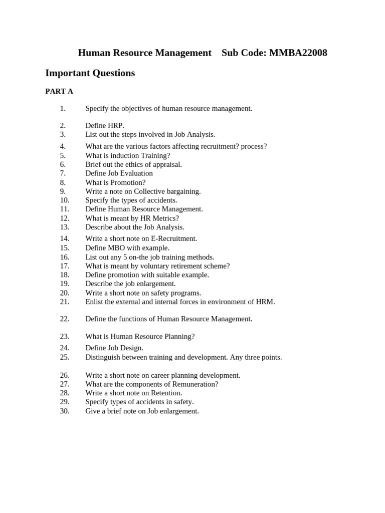 Human Resource Management Important Questions | PDF | Human Resource Management | Employment