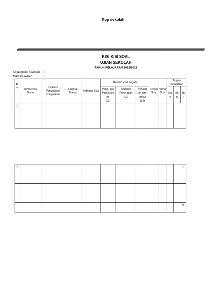 FORM KISI KISI SOAL | PDF