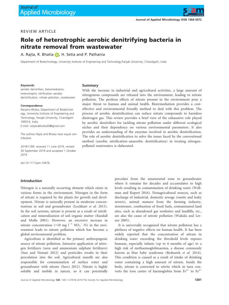 J of Applied Microbiology - 2019 - Rajta - Role of Heterotrophic ...