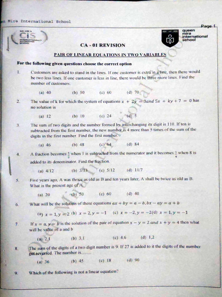 Maths CA Worksheet[1] | PDF