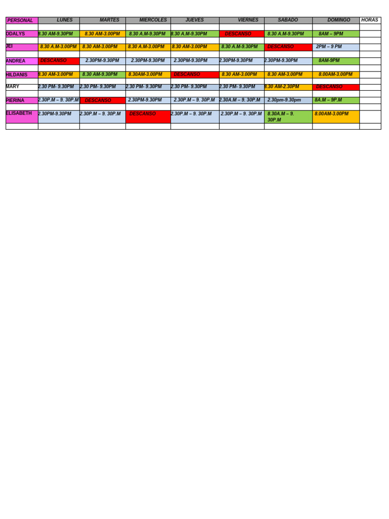 Employee Weekly Work Schedule | PDF