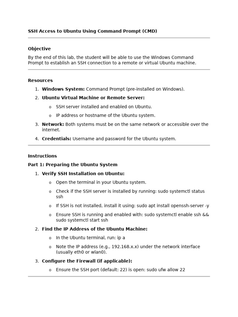 3 Module 3 SSH Access to Ubuntu Using Command Prompt (CMD) | PDF | Secure Shell | Sudo