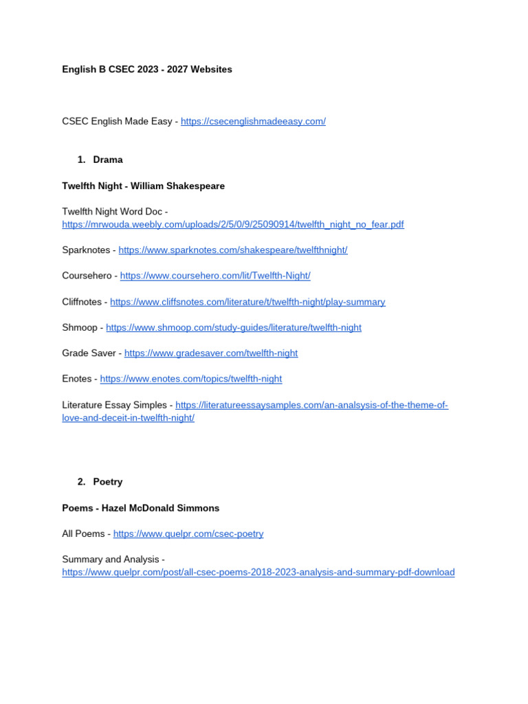 English B CSEC 2023 - 2027 Websites | PDF