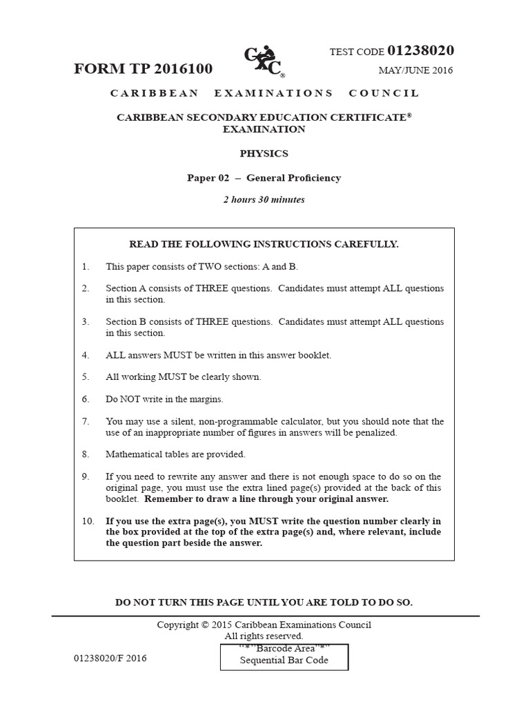CSEC Physics P2 2016 | PDF | Electromagnetic Radiation | Barcode