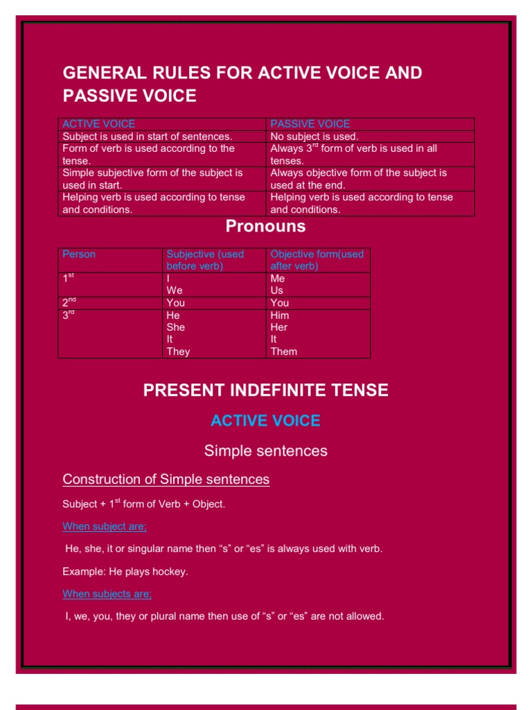 General Rules For Active Voice and Passive Voice | PDF | Verb | Subject ...