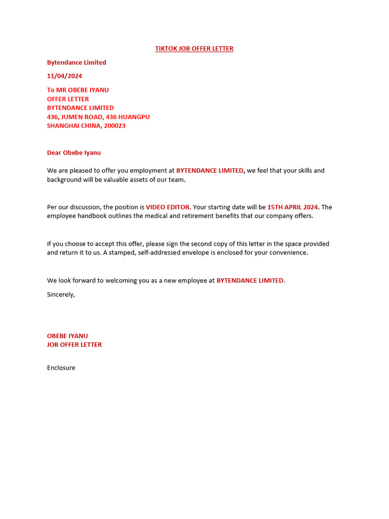 Offer Letter | PDF