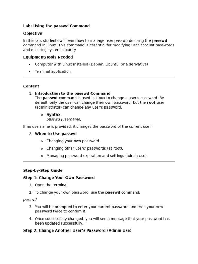 Lab Using The Passwd Command | PDF | Sudo | Superuser