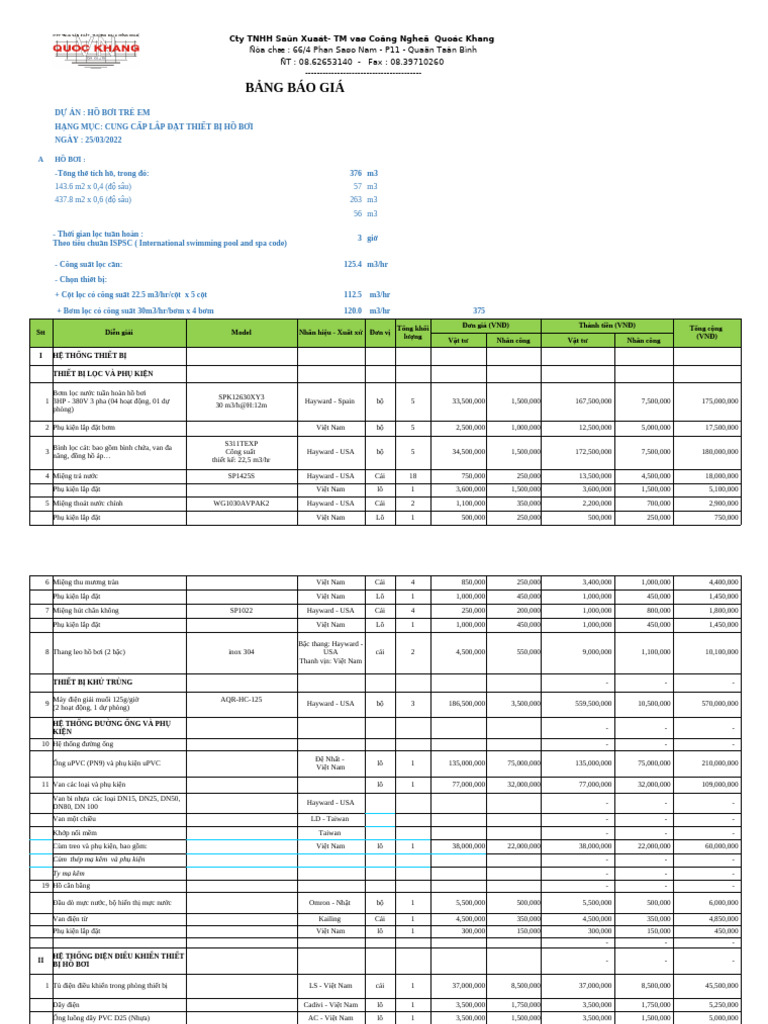 24. Qk - Thietbi Ho Boi - Khang Thong.bluc - 25032022- AP Sent | PDF