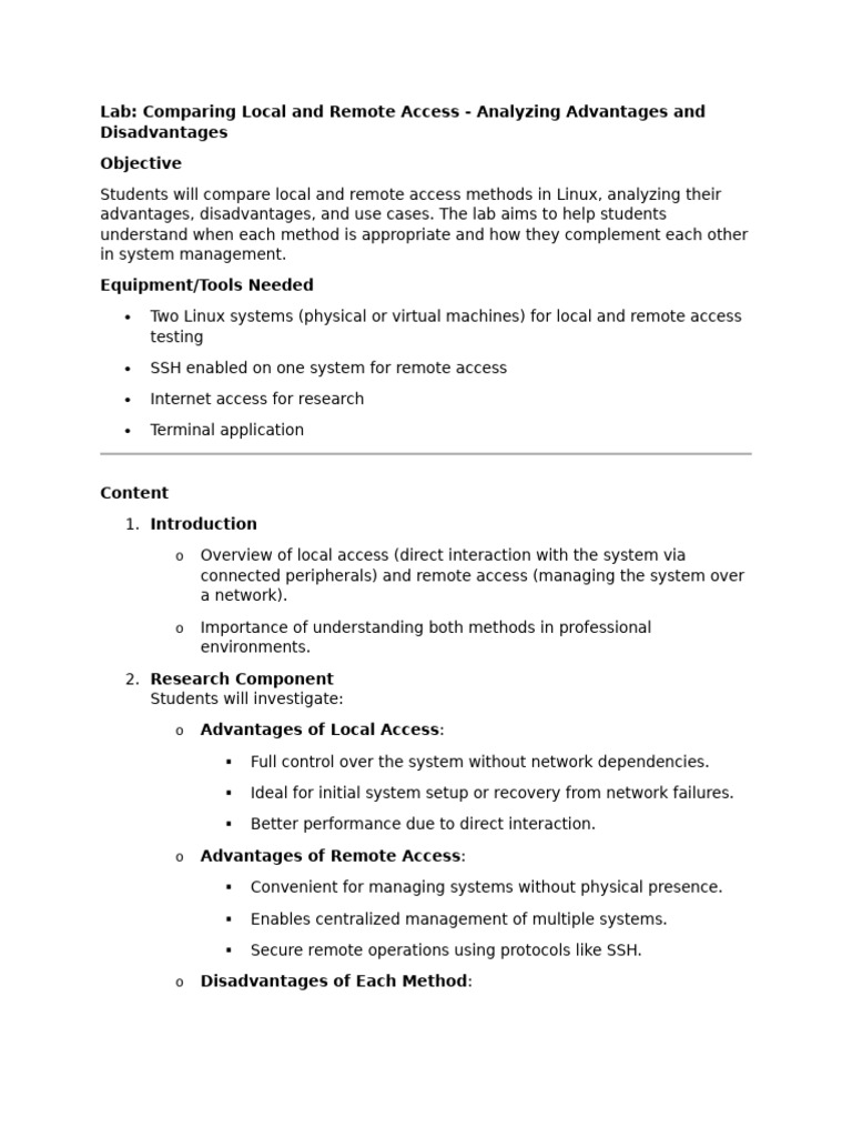 Comparing Local and Remote Access | PDF | Computer Network | Secure Shell