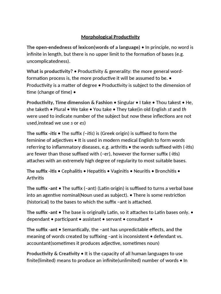 Morphological Productivity 1. | PDF | Word | Morphology (Linguistics)