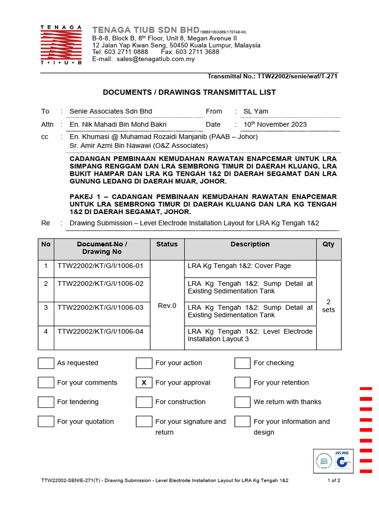 TTW22002-SENIE-271 (T) - Drawing Submission - Level Electrode ...
