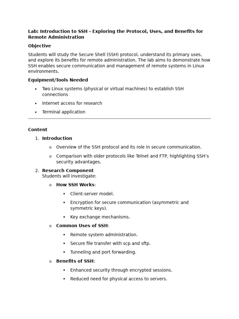 SSH Protocol: Overview and Lab Guide | PDF | Secure Shell | Internet ...