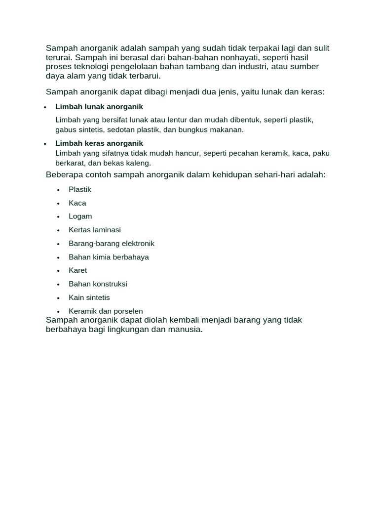 Pengertian Sampah Anorganik | PDF