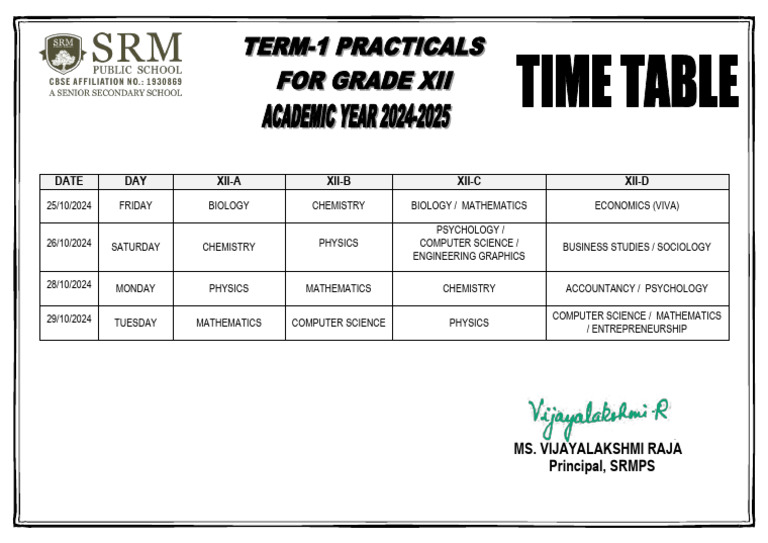 PRACTICAL TERM 1 Time Table Grade X & XII 2024-2025 (1) | PDF
