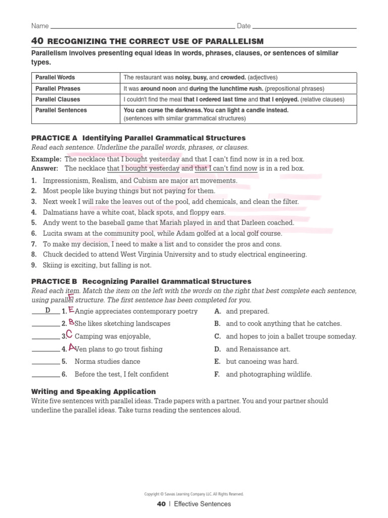 Faulty Coordination and Parallelism Worksheet | PDF | Sentence (Linguistics) | Phrase
