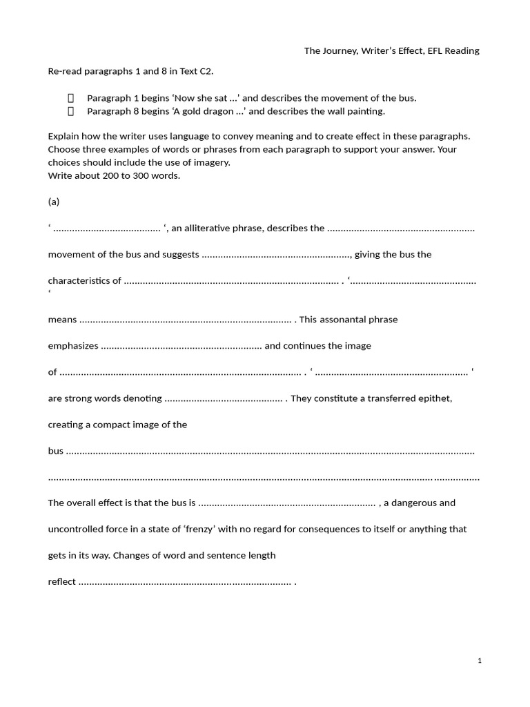 The Journey - Writer's Effect Worksheet | PDF