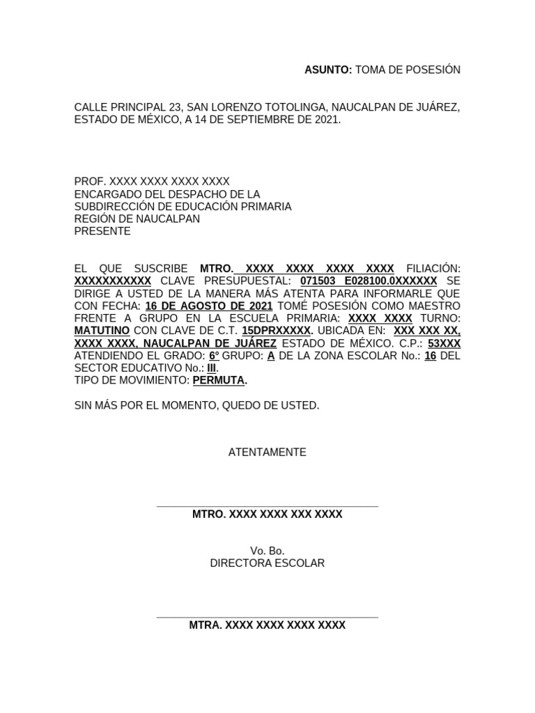 Ejemplo - Toma de Posesión | PDF