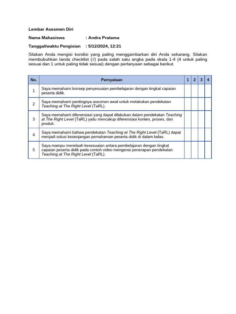 Lembar Asesmen Diri | PDF
