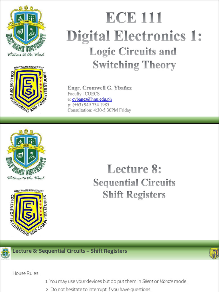 009 Lecture 8 Sequential Circuits Shift Registers Pdf Digital Electronics Electronics