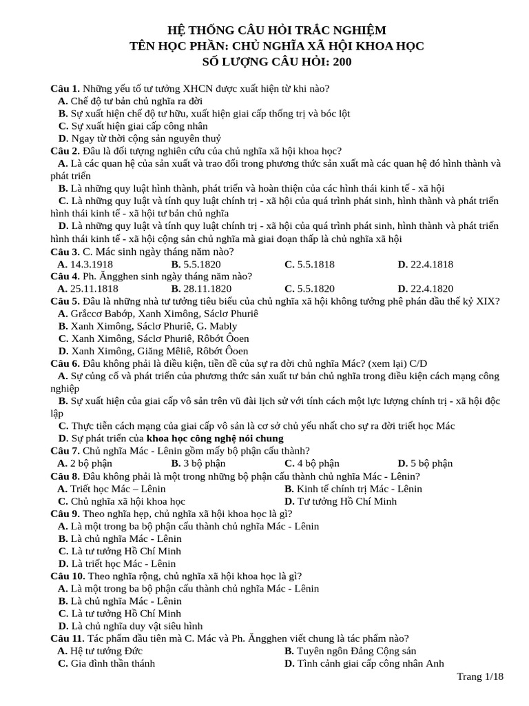 HỆ THỐNG CÂU HỎI TRẮC NGHIỆM - ÔN TẬP THI KTHP NĂM 2024 | PDF