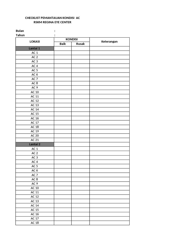 Form Checklist Harian AC | PDF