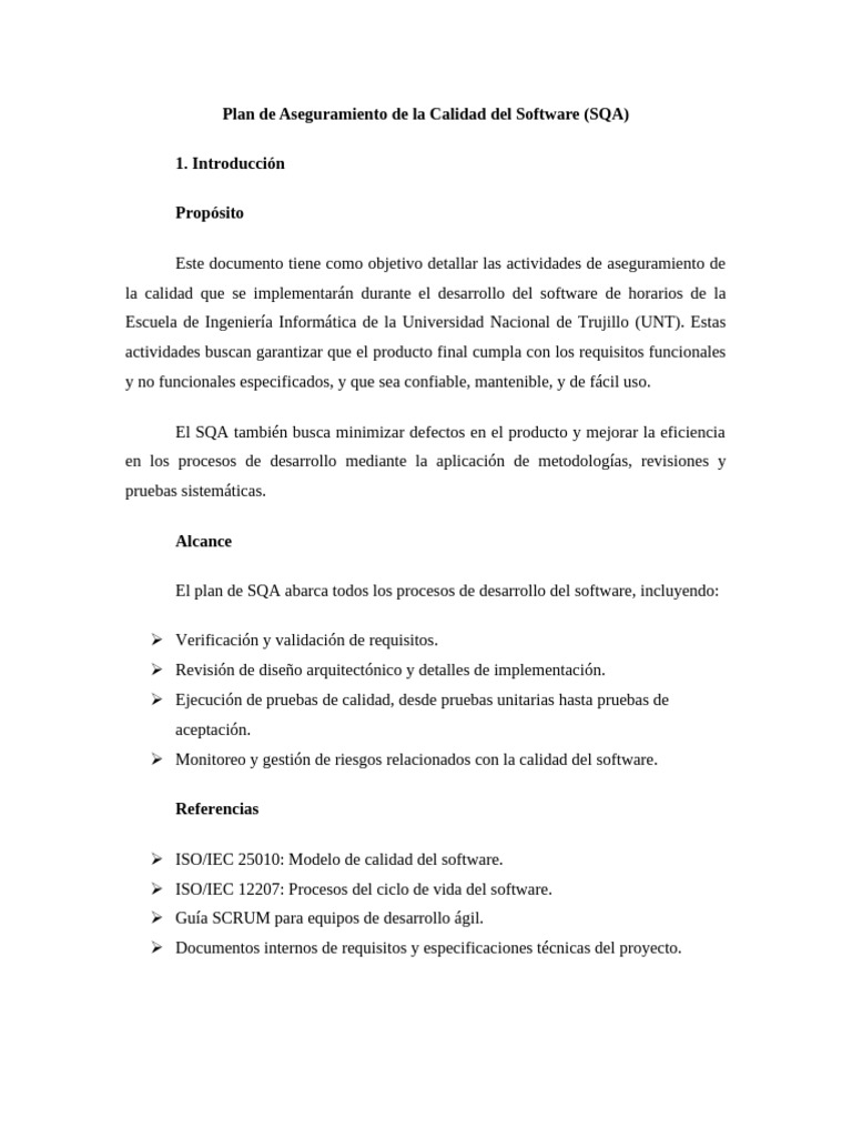 Plan SQA Horarios UNT | PDF | Software | Ingeniería de software