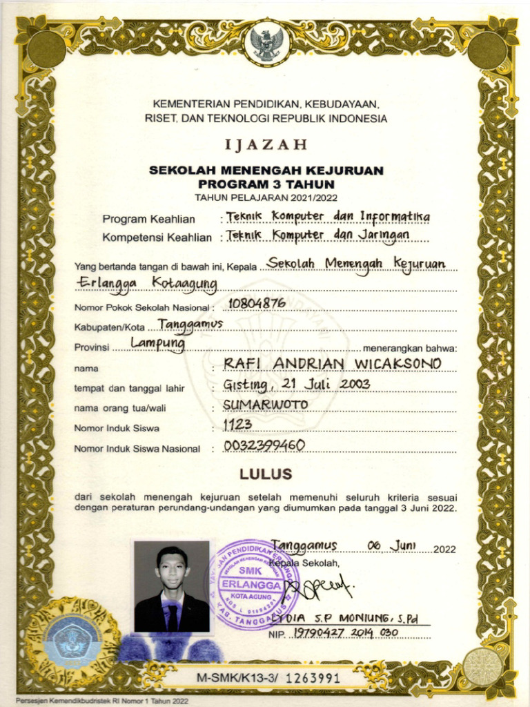 Ijazah SMK Rafi | PDF