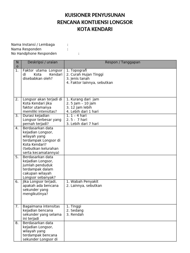 Kuisioner Penyusunan Longsor | PDF