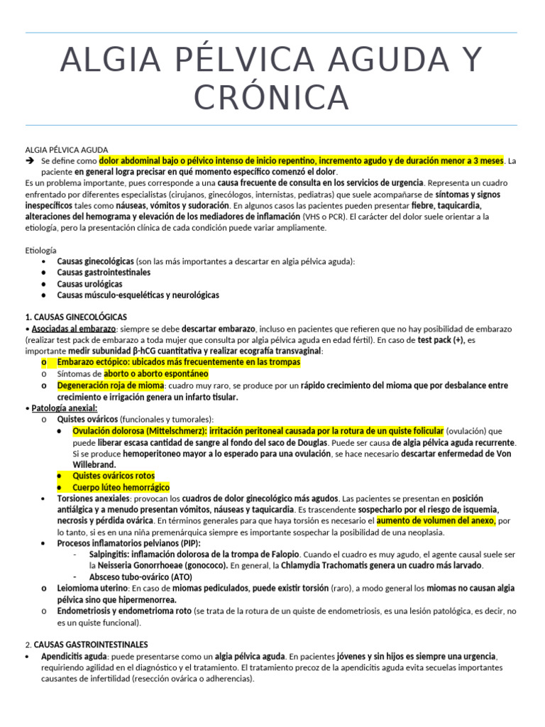 Algia Pélvica Aguda y Crónica | PDF | El embarazo | Síndrome del ...