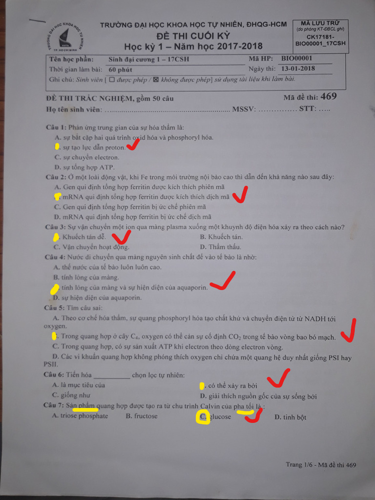 Sinh-Hoc-Dai-Cuong-1 - De-Thi-Cuoi-Ki-Sinh-Dai-Cuong-1 - (Cuuduongthancong - Com) | PDF