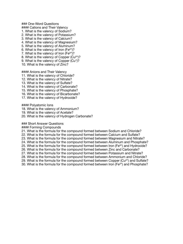 Cations Anions Valency | PDF
