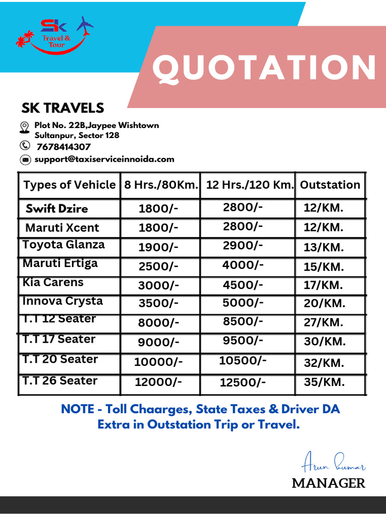 Sk Travels Quotation | PDF