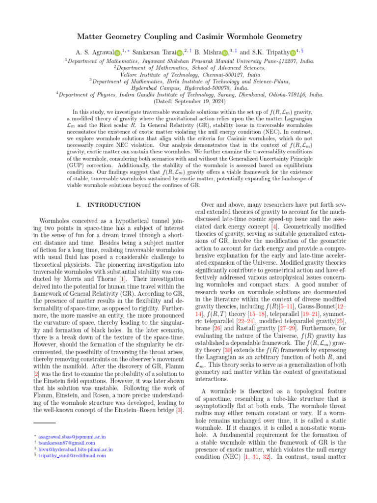 Matter Geometry Coupling Wormholes | PDF | General Relativity ...