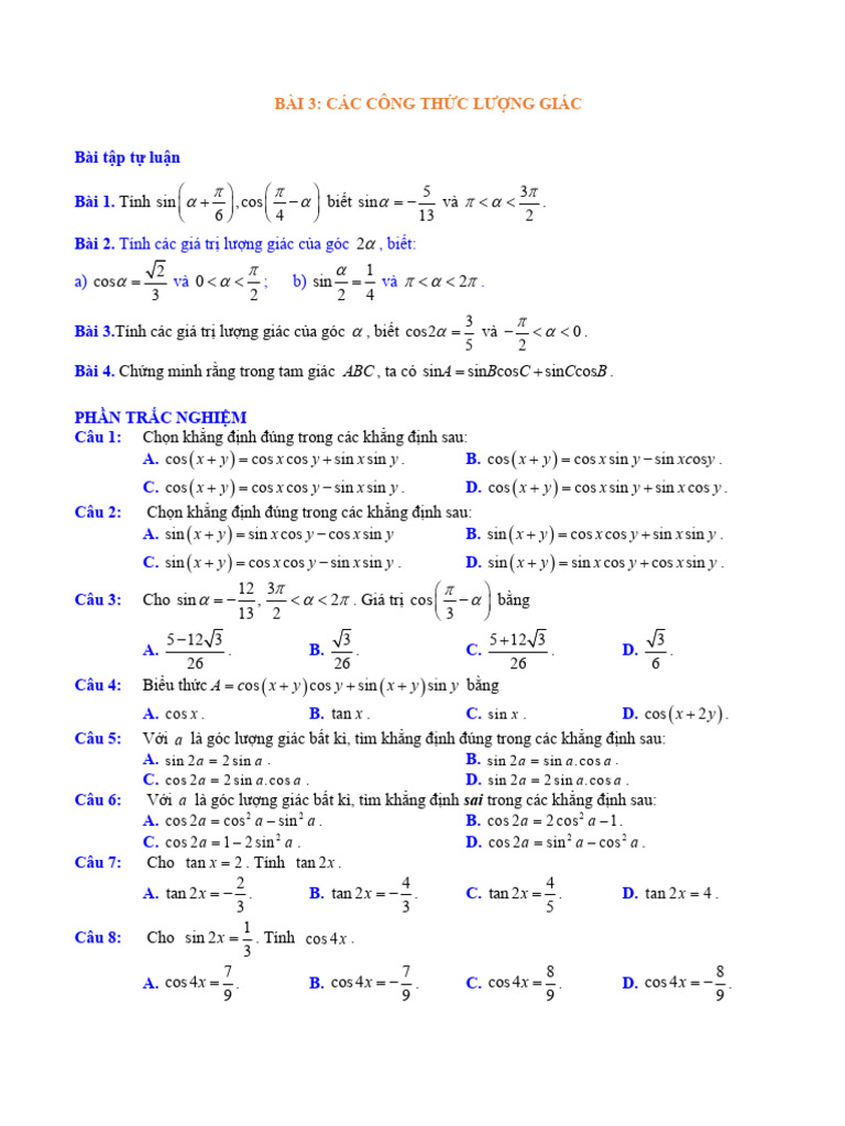 Chương 1 - Bài 3,4 - CTLG, HSLG | PDF