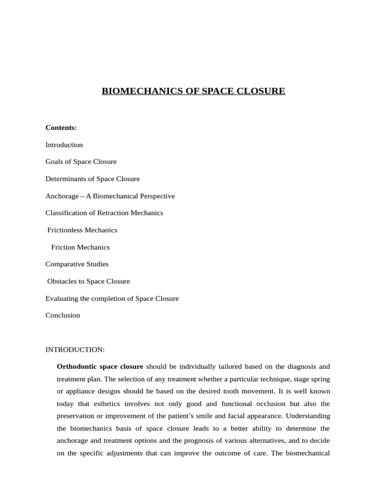 Biomechanics of Orthodontic Space Closure | PDF | Orthodontics | Friction