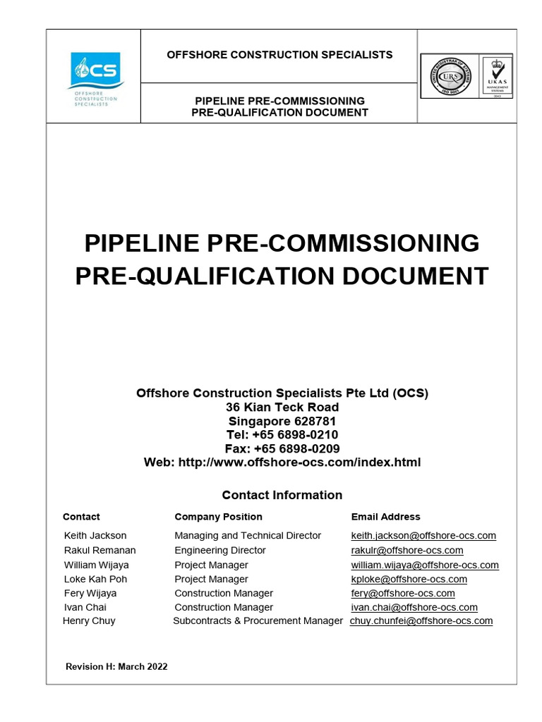 Pipeline Pre Commissioning Pre Qua - Rev H - Mar22 | PDF | Humidity | Pump