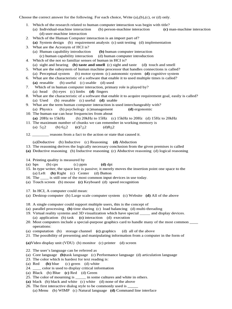 HCI Multiple Choice With Answer | PDF | Human–Computer Interaction ...