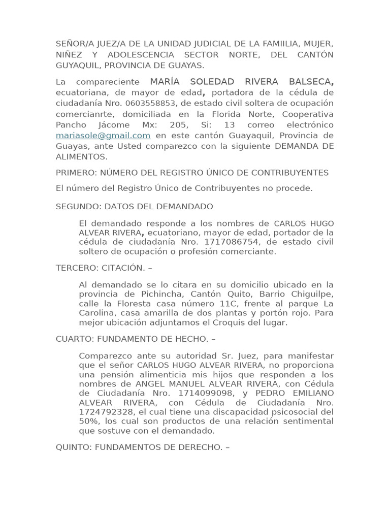 María Soledad Rivera Balseca | PDF | Documento de identidad | Pensión alimenticia