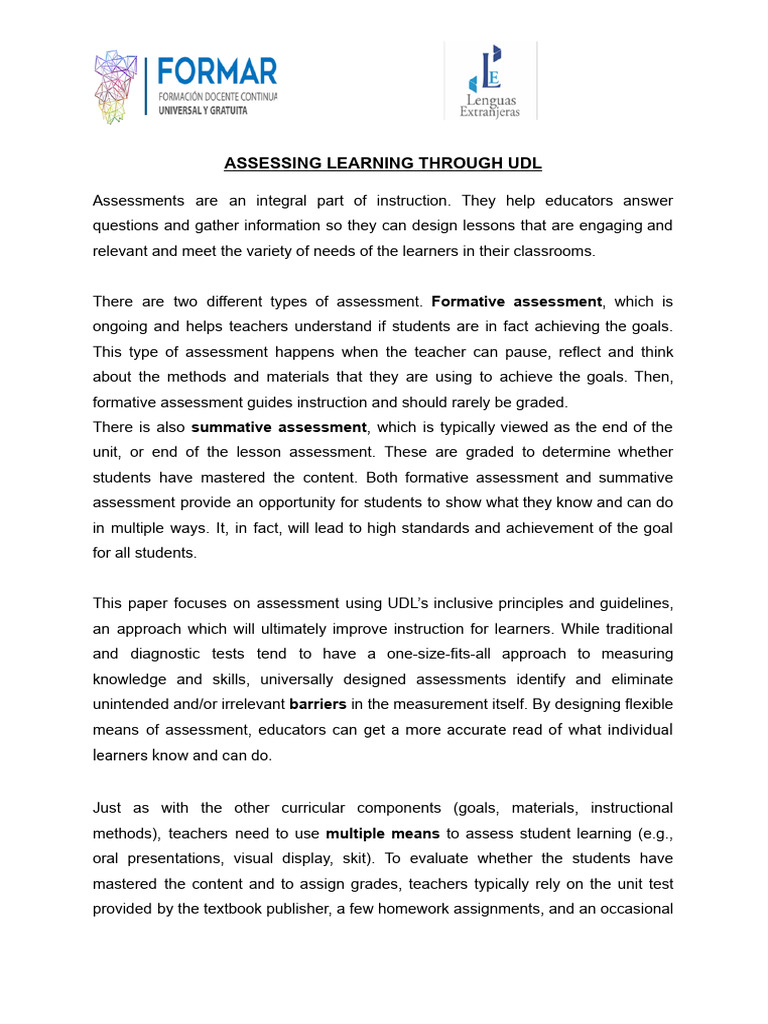 Assessing Learning Through Udl | PDF | Educational Assessment ...