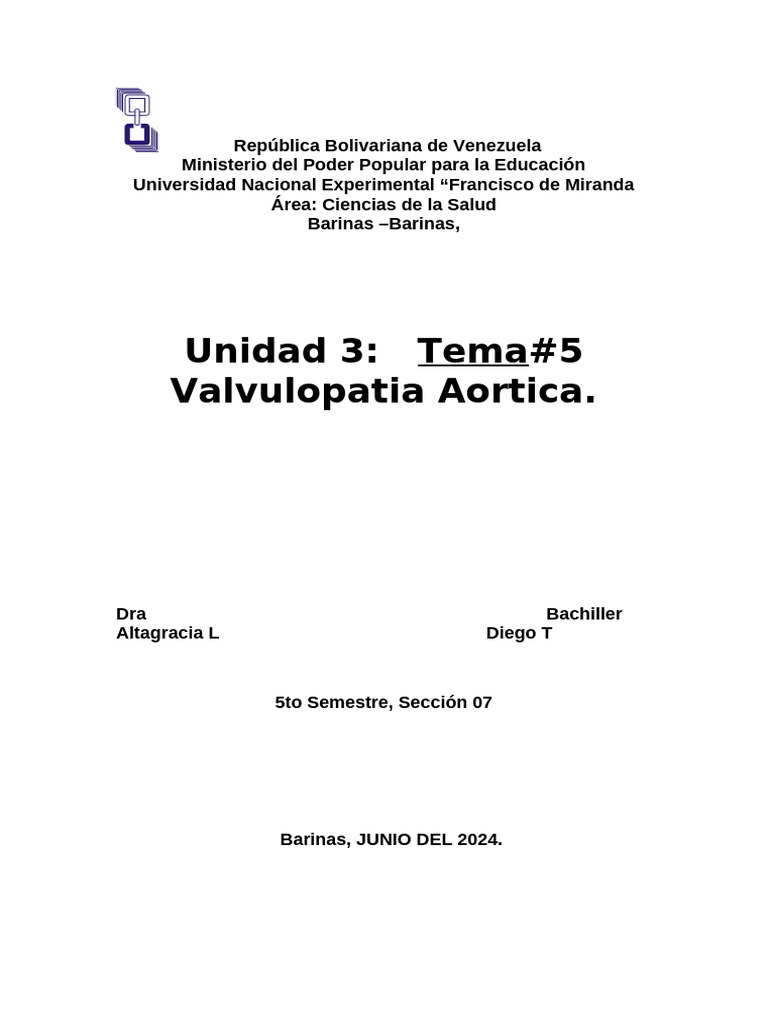 U3 Tema 6 Valvulopatia Ao | PDF | Aorta | Corazón