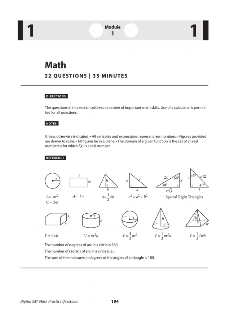 DIGITAL SAT MATHEMATICS TEST 1 | PDF