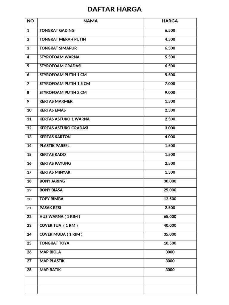 Daftar Harga | PDF
